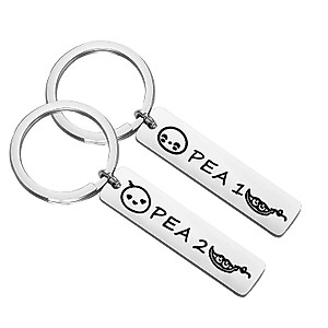 CENWA Pea 1 Pea 2 Set Of Two Twins Keychain Twins Jewelry BFF Gift for Twin Sister/Brother Best Friend (PEA 1 PEA 2 set)