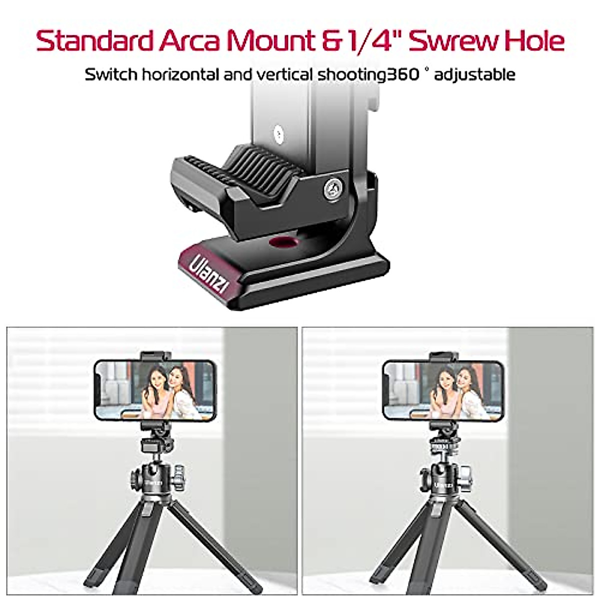 PICTRON Metal Phone Tripod Mount 3 Cold Shoes & Arca Port, 360° Smartphone Tripod Adapter for iPhone Samsung Cell Phone Stand Holder for Desktop Tripod Video Live Streaming Vlogging Rig