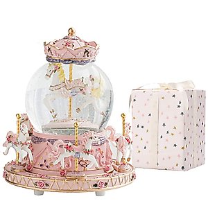 LOVE FOR YOU Gift Wrapped Music Box Carousel Horses Color Lights Unicorn Musical Snow Globe for Girls and Women Baby Kids Sister Daughter Mom Granddaughter Grandma Christmas Birthday Presents Gifts