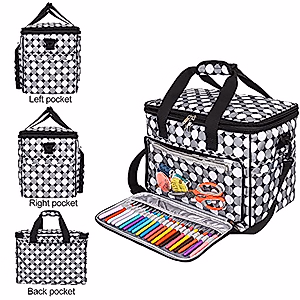 Knitting Bag, Yarn Tote Organizer with Cover and Ajustable Inner Divider for Crochet Hooks, Knitting Needles(up to 14”), Yarn Storage Bag for Carrying Projects and Supplies(No Accessories Included)