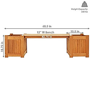 Sunnydaze 68-Inch Meranti Wood Outdoor Planter Box Bench with Teak Oil Finish