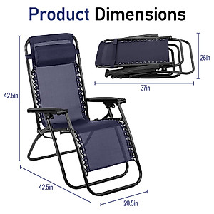 Patio Chair Outdoor Furniture Zero Gravity Chair Patio Lounge Camping Chair Set of 2 Recliner Adjustable Folding for Pool Side Camping Yard Beach