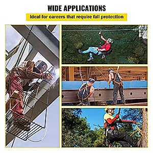 VEVOR Climbing Rope, Fall Protection Safety Rope, 25 50 100 150ft Vertical Tree Stand safety Rope Line Kit Safety Harness for Roofing Work with Alloy Steel Rope Grab, Two Snap Hooks, Shock Absorber
