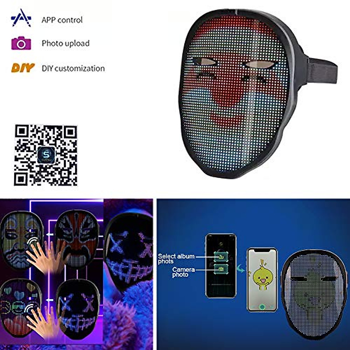 AINSKO LED Mask With Face Transforming-Light Up programmable mask,cool led mask,LED light up screen mask,led mad mask,Party Costumes Cosplay