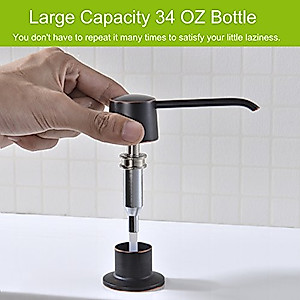 Brass Soap Dispenser, Large Capacity 34 OZ Bottle Built in Pump Kitchen Sink Soap Dispenser and Modern Dish Soap Dispenser Oil Rubbed Bronze