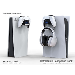 Foamy Lizard PS5 Controller Charger Console and Wall Mount for Playstation 5 DualSense Fast Charging Station Hanging Dock, Headphone Hook, LED Indicator, Overcharge Protection (PS5 White+Black)