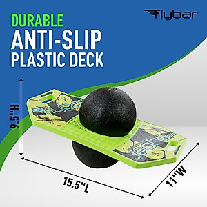 Flybar Pogo Trick Ball for Kids, Trick Bounce Board for Boys and Girls Ages 6+, Up to 160 lbs, Includes Pump, Easy to Carry Handle, Durable Plastic Deck Indoor, Outdoor Toy Pogo Jumper (Green Mean)