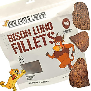 Dog Chits Bison Lung Fillets Dog and Puppy Treats - All Natural Grain and Chemical Free Training Chews - High Protein and Low Fat - Supports Dental Health - Made in The USA - Large 10 oz Bag
