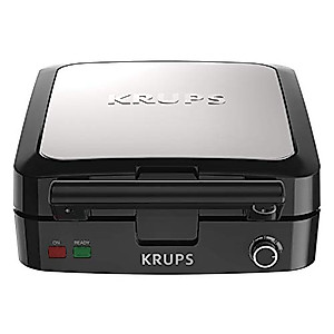 KRUPS Belgian Waffle Maker, Waffle Maker with Removable Plates, 4 Slices, Silver/Black