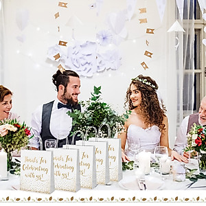 30 Pcs Gold Wedding Welcome Bags for Hotel Guests Thanks for Celebrating with Us Paper Bags Medium Size Foil Wedding Gift Bag with Handle For Bridal Shower Party Favor (White, 7.48 x 5.9 x 2.76 Inch)