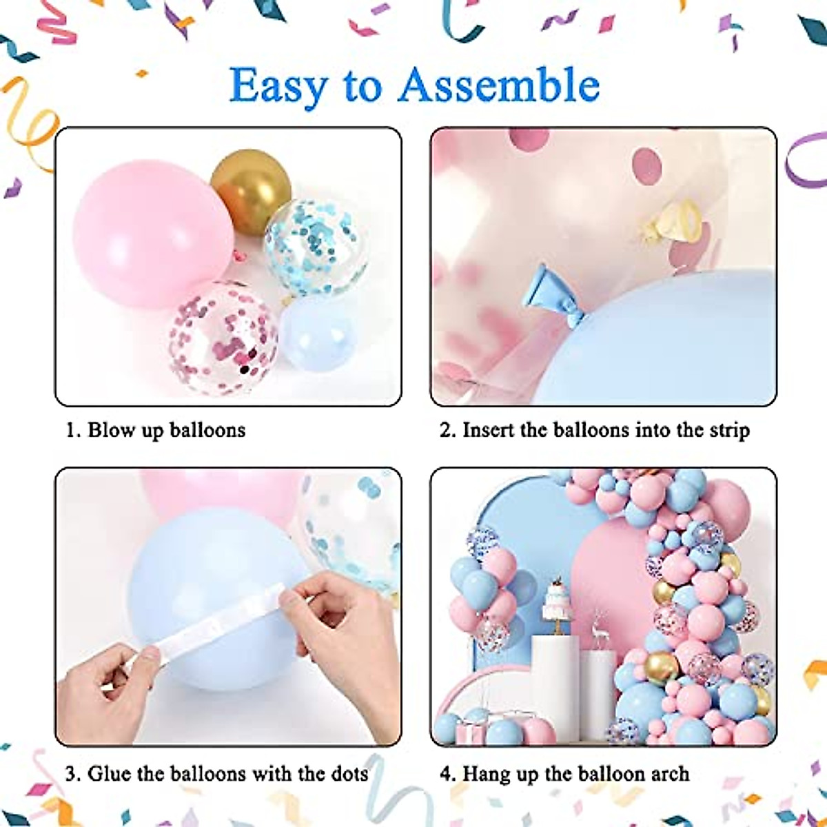 Pink and Blue Balloons, DIY Gender Reveal Party Balloons, 100PCS Pink Blue Confetti Balloons Garland Arch Kit for Boys Girls Gender Reveal Birthday Baby Shower Decorations