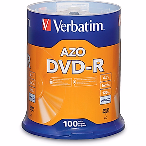 Verbatim DVD-R 4.7GB 16x AZO Recordable Media Disc - 100 Disc Spindle - 95102 & CD/DVD Paper Sleeves-with Clear Window 100pk