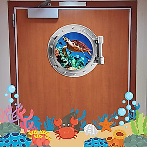 4 Pcs Cruise Door Decorations Magnetic Cruise Porthole Door Magnets Palm Tree Turtle Cruise Magnet The Sea Nature Scenery Fridge Decor for Carnival Cruise Refrigerator Car