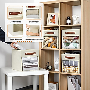 HNZIGE 11 Inch Cube Storage Bin for Storage Organizer,Shelf Fabric Storage Bin for Cube Organizer, Canvas Clear Cube Storage Bins,Collapsible Cubby Decorative for Cube Storage Cloth Home(Cream 4 PCS)
