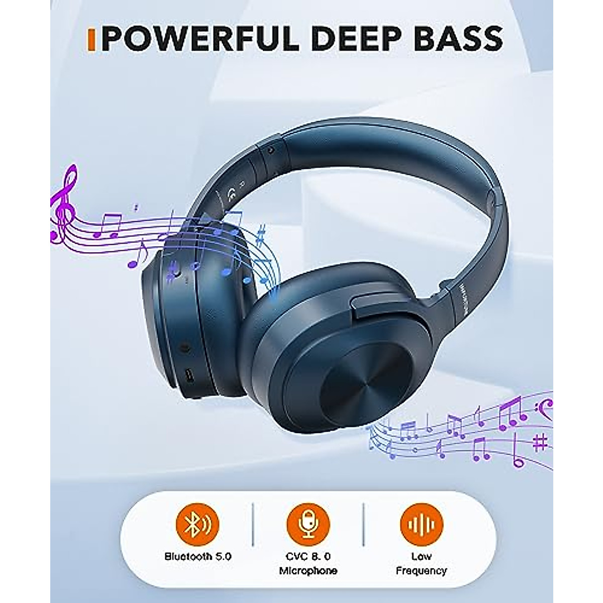 INFURTURE Q1 Active Noise Cancelling Headphones with Microphone，Wireless Over Ear Bluetooth Headphones, Deep Bass, Memory Foam Ear Cups, Quick Charge 40H Playtime, for TV, Travel