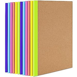 12 Pack Composition Notebooks Bulk, Travel Journal Notebooks Kraft Cover with Rainbow Spines, 120 Pages College Ruled Lined Paper for Kids Women, Notepad for School Office Supplies A5 (8in x 5.75in)