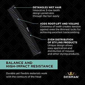 Jack Dean by Denman (Black) Curl Volumiser Comb for Separating, Styling, Defining, Enhancing & Boosting Curls (D12)