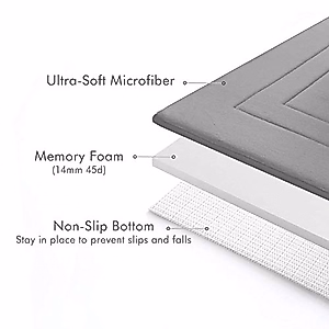 Ellendi Ultima Comfort Memory Foam Runner Rug - 24" x 60", Non-Slip Kitchen Runner - Extra-Long Bath Mat for Bathroom and Bedroom Floor (Gray)