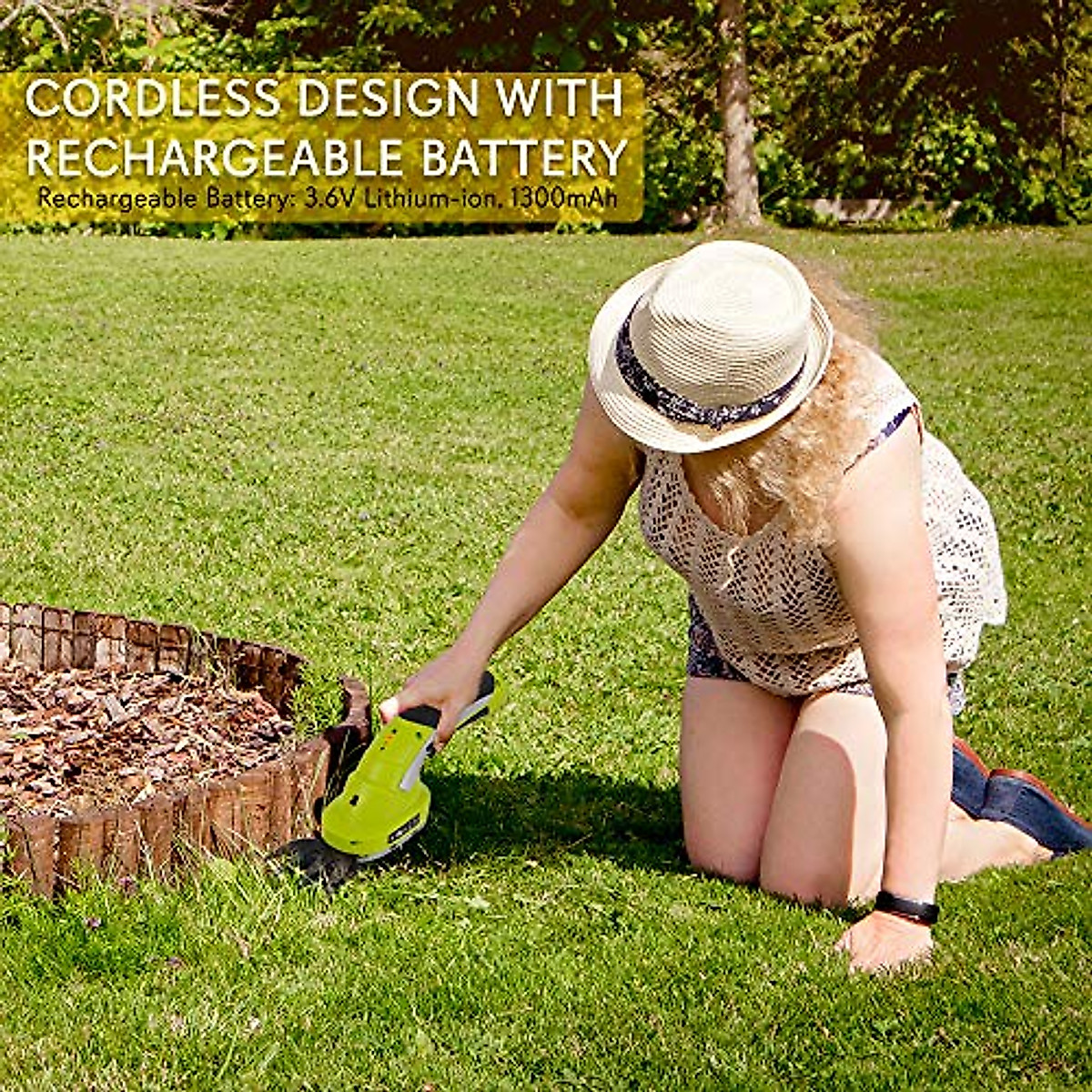 SereneLife PSLTLL1812 Cordless Handheld Shears-Electrical Hand Held Hedge Trimmer Weed Or Grass Clippers with 3.6V Rechargeable Battery, Metal Blades, for Lawn Yd Gardening Use, Yellow