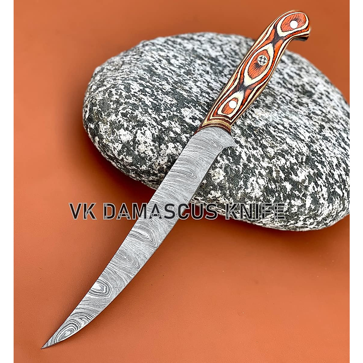 Damascus Boning Knife Fillet Knife 13" Handmade Thin Sharp Progessional Chef Kitchen Knives with Leather Sheath Wood Handle vk5524