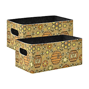 Beekeeping Bee Honey Storage Basket Bins Set (2pcs) Felt Collapsible Storage Bins with Fabric Rectangle Baskets for Organizing for Office Bedroom Closet Babies Nursery Toys DVD Laundry