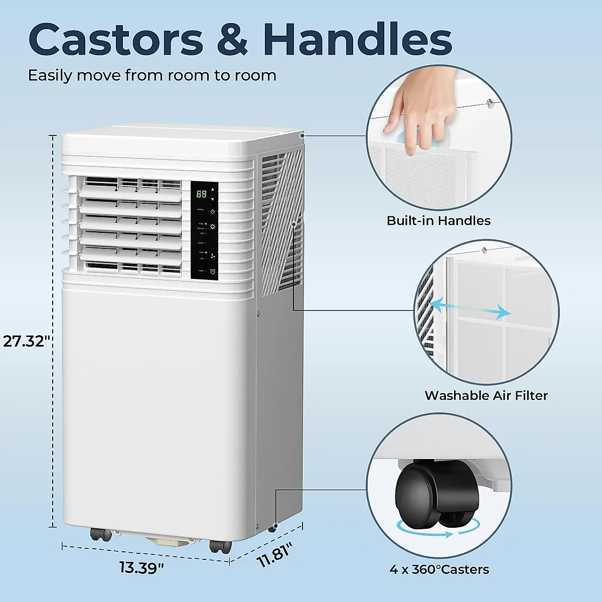 R.W.FLAME 8,000 BTU Air Conditioner cool Up to 350 Sq.Ft, 4 Modes Portable AC Unit with 24Hrs Timer/LED Display/Remote Control/Installation Kits, AC Unit for Bedroom, White…
