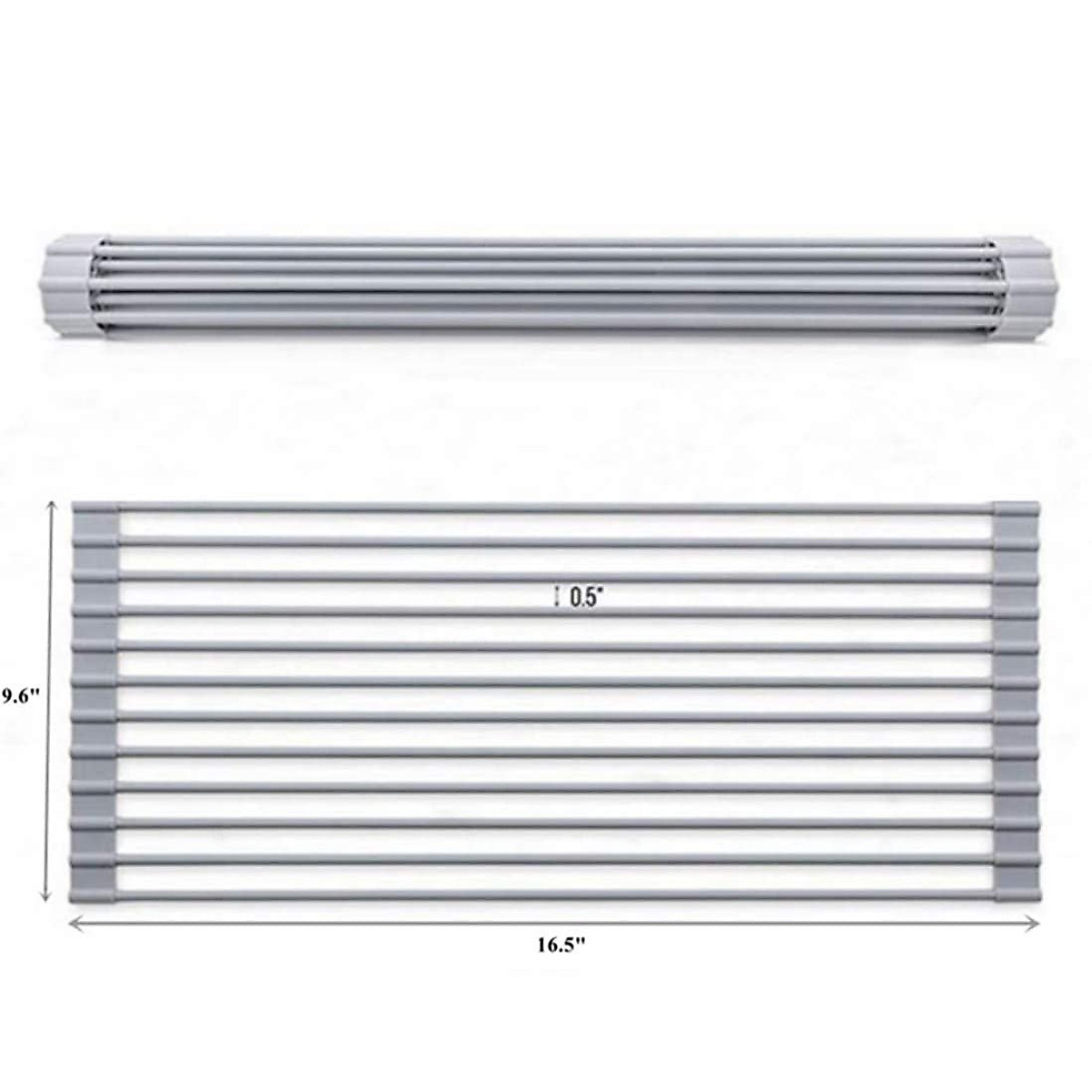 Over-The-Sink --20.5 inches Roll-Up Dish Drying Rack, Made of Silicone Wrapped Steel, Multipurpose -No Occupying Space Heat Resistant Roll Up Dish Drying Rack - Fit for Stainless Steel Sink ( Large)