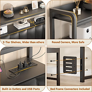 Aheaplus Headboard for Full Size Bed Frame, Upholstered Headboards with Outlets, USB Ports and LED Light, Leather Head Board with Storage, Height Adjustable, Comfortable Headboard, Full Size, Black