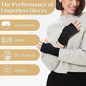 Justay Women Winter Warm Knit Fingerless Gloves Hand Crochet Thumbhole Arm Warmers Mittens