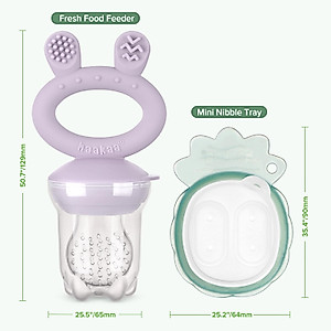 Haakaa Baby Fruit Food Feeder & Mini Freezer Nibble Tray Combo, Breastmilk Popsicle Molds for Baby Cooling Relief, BPA Free Silicone Feeder for Safe Infant Self Feeding, 4 Month+ (Lavender)