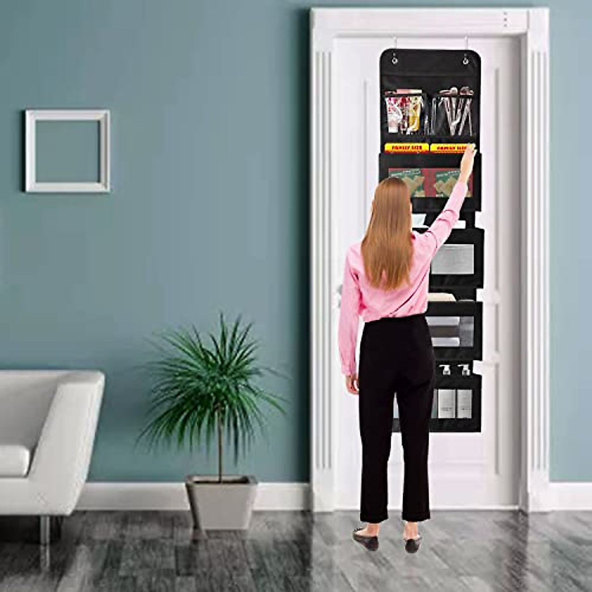 2 Pack Over Door Hanging Organizer, Boczif 5-Shelf Wall Mount Storage with 4 Large Pocket and Mesh Clear Window, Closet Door Organizer for Bathroom,Pantry,Closet,Dorm,Toys,Kitchen, Cosmetics (2-Black)