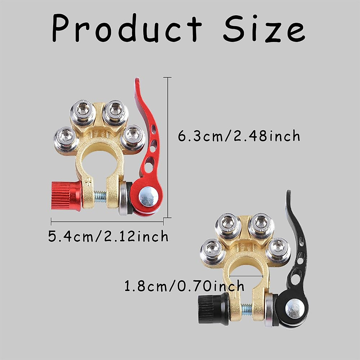 2PCS Car Battery Terminal Connector, Positive Negative Battery Cable Ends, Automotive Terminal Clamps Connectors, 4 Way Quick Release Disconnect Car Battery Terminal Compatible with Cars Vans Trucks