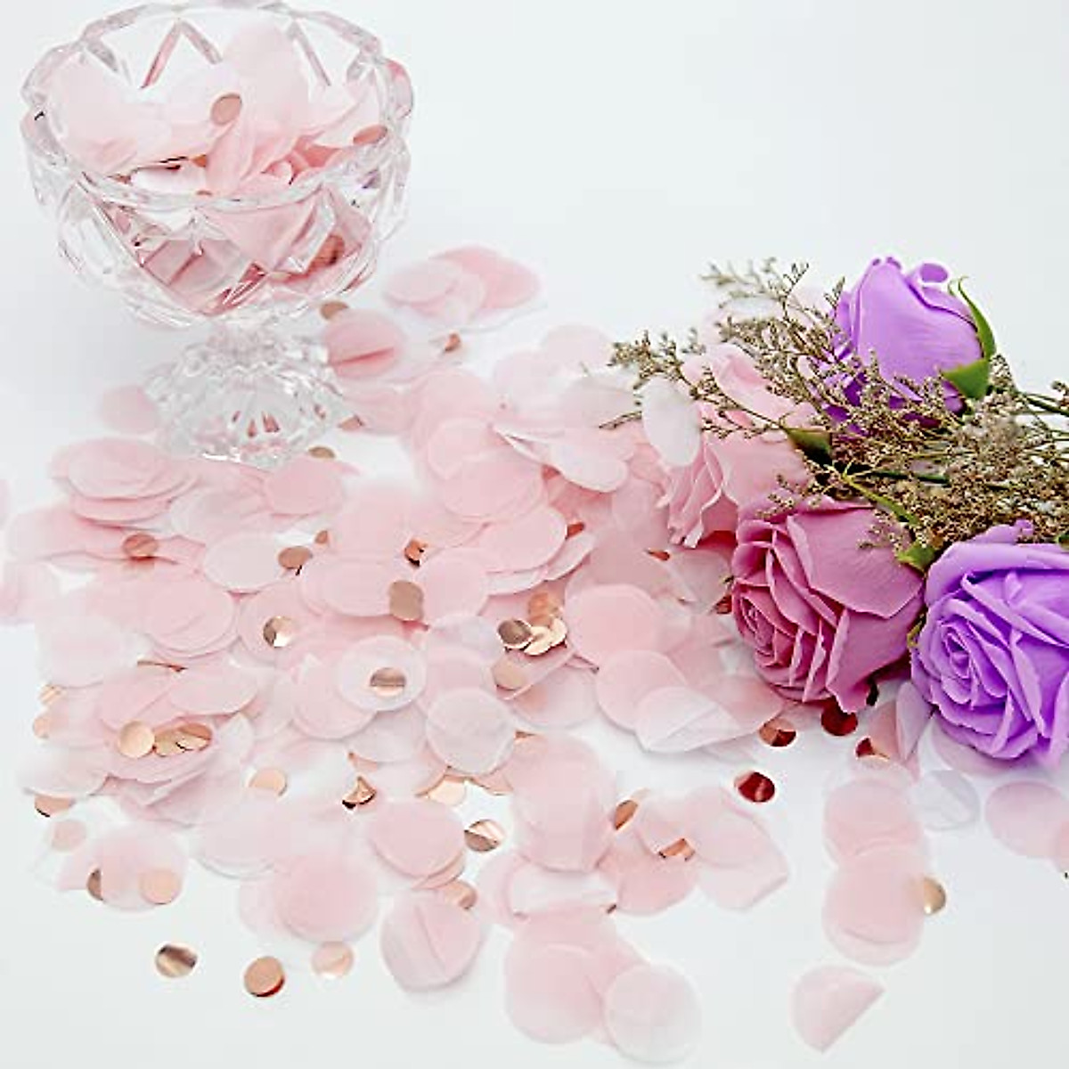 Round Tissue Confetti Glitter,Rose Gold Pink White Paper Tissue Confetti Dots for Wedding Birthday Party Decorations,1.76oz