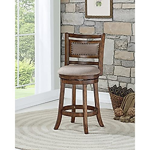 New Classic Furniture Aberdeen Counter Swivel Bar Stool with Open Back and Fabric Upholstered Seat & Back Rest, 24-Inch, Brown