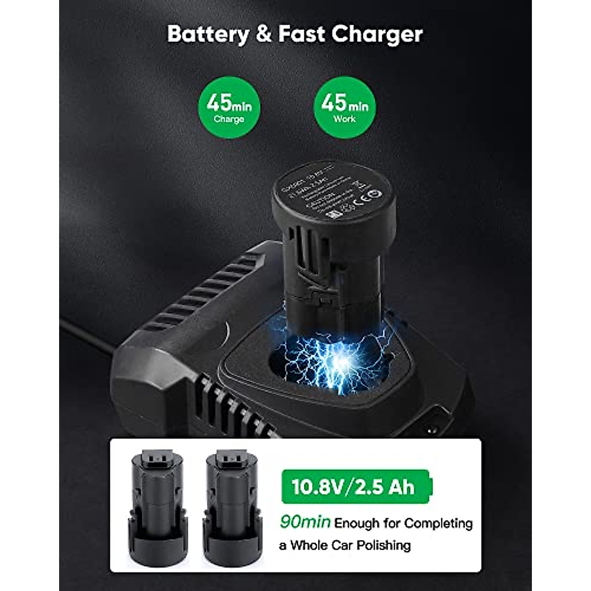 Aiment Mini Polisher w/ 2 Batteries, Cordless Polisher Small Buffer Car Detailing Kit for Vehicle Corner Polishing Paint Correction, Micro Car Polisher w/ 6 Speeds 2000-5000RPM