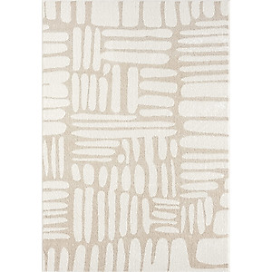 Abani Nuevo Collection Area Rug - Neutral Beige/Cream Abstract Design - 7'9" x 10'2" - Easy to Clean - Durable for Kids & Pets - Non-Shedding - Medium Pile - Soft Feel - Living Room, Bedroom & Office