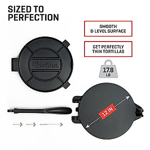 Uno Casa Tortilla Press 12 Inch Cast Iron - Heavy Duty 12 Inch Tortilla Press. Large Tortilla Press with 50 Parchment Papers - Tortilleras Mexicanas Para Hacer Tortillas
