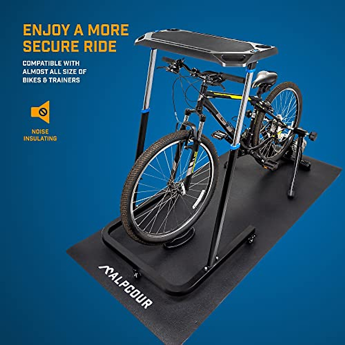 Alpcour Bike Trainer Mat – 36”x78” Multipurpose Carpet and Floor Protection – Water-resistant with Anti-slip Texture and Noise Insulation for Home and Indoor Gym Workout Cycling