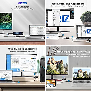 NFHK USB-C Type-C Bi-Direction Switch MST 1 to 2 Hub Support Video Data PD 8K@30hz 100W 10Gbps