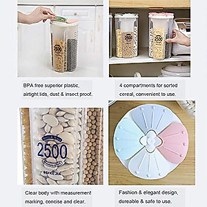 Cereal Storage Container, Airtight Food Storage Container BPA Free Plastic Cereal Dispenser Large Kitchen Storage Keeper with Lids and Compartments for Grain, Sugar, Flour, Rice, Nuts, Snacks (2.5L)