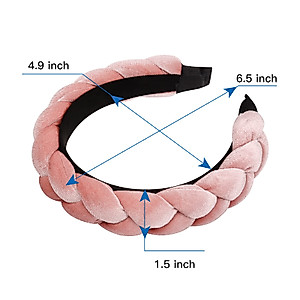 WOVOWOVO Headbands for Women, Non-Slip Soft Solid Thick Wide Solid Color Girls Hair Hoop Velvet Braided Headband's Cute Hair Accessories, Pink