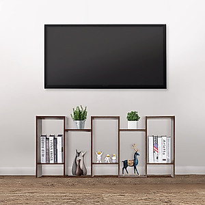 Epetlover 5 Tier Bookshelf S-Shaped Geometric Bookcase Wooden Floor Standing Open Shelf Bookshelves Display Storage Shelf & DVD Shelves for Living Room Bedroom Office, Rustic Brown