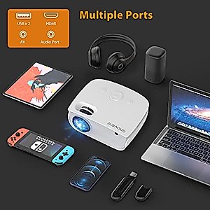 Mini Projector with WiFi - 100" Screen Included, 7500LUX Brightness, Full HD 1080P Resolution Supported and Compatibility with Roku Stick, Android, and iPhone