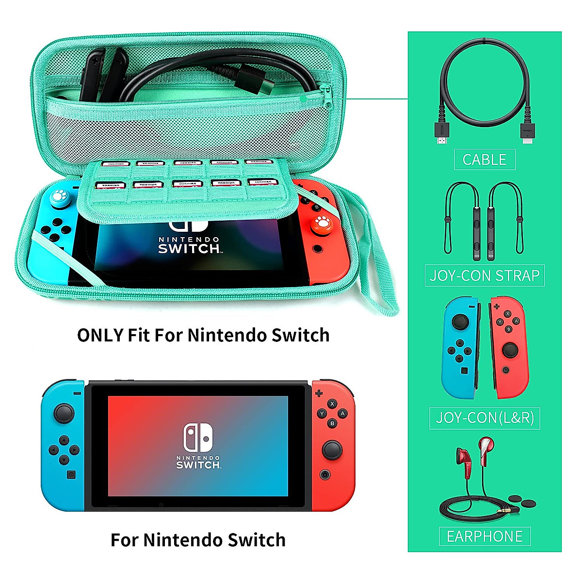 Grehge Carrying Case for Nintendo Switch,Leaf Crossing Hard Shell Protective Storage Case for Switch Console and Accessories,Cute Slim Portable Travel Carry Case Bag with 10 Game Card Slots for Girls