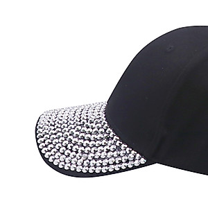 Shiny Rhinestone Brim Baseball Cap for Women Girls Sparkle Velcro Ponycap Adjustable Mesh Trucker Hat Outdoors Sun Cap Black