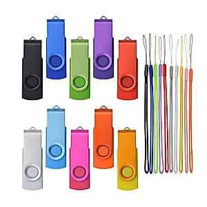 USB Flash Drive - 10 Pack 32MB USB 2.0 Memory Sticks - Kepmem Swivel Small Capacity PenDrive - 10 Assorted Colors