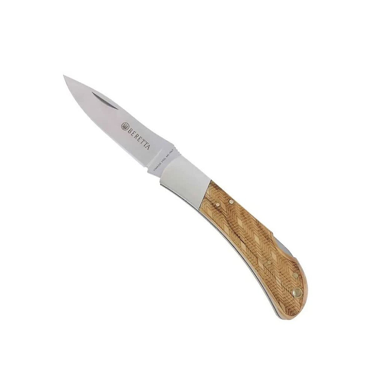 BERETTA Multi-Use Corrosion-Resistant Stainless Steel Razor Sharp Outdoor Pocket Folding Hunting Knife, Handle: Olive Wood w/ Checkering