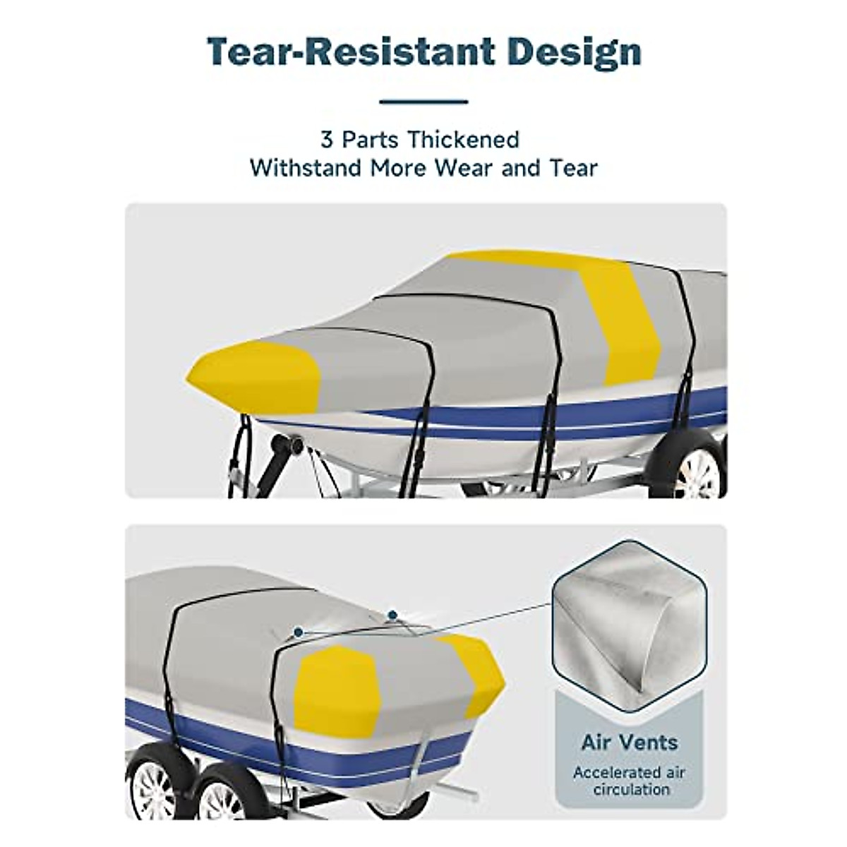 Umbrauto 600D Boat Cover with Motor Cover 12-14ft Heavy Duty Marine Grade Waterproof Trailerable Boat Covers, UV Resistant Bass Boat Covers Fits V-Hull, Tri-Hull, Fishing Boat, Runabout, Bass Boat