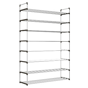 Home-Complete Shoe Rack - 8-Tier Shoe Organizer for Closet, Bathroom, Entryway - Shelf Holds 40 Pairs Sneakers, Heels, Boots (White)