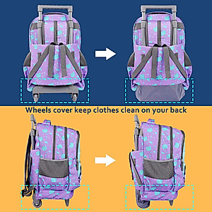 seastig Rolling Backpack for Kids Wheeled Backpack Double Handle Wheeled Backpack with Lunch Bag and Pencil Case Set